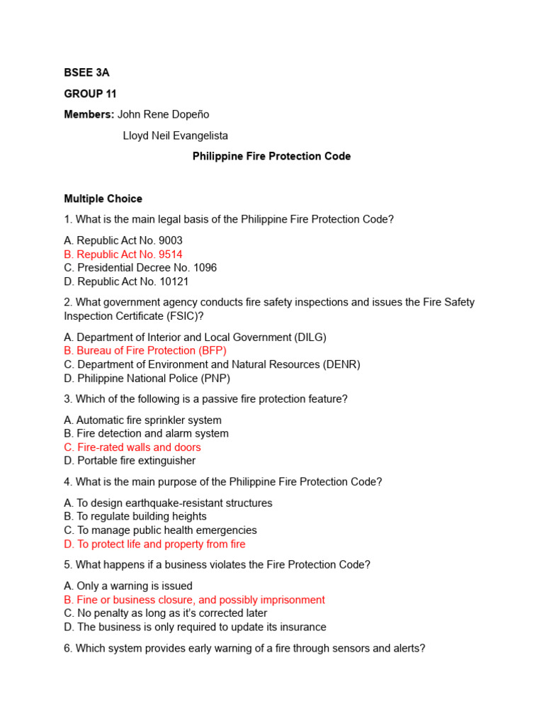 Philippine Fire Protection Code QA | PDF