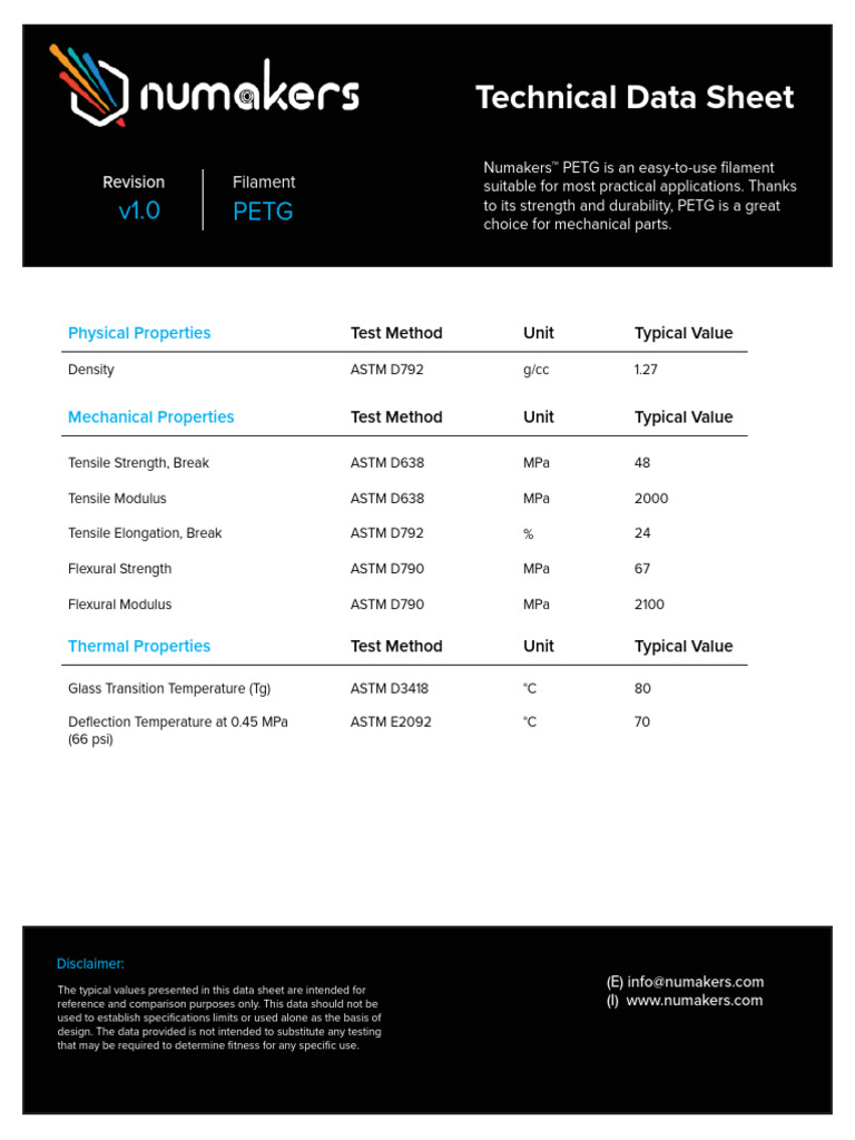 PETG Filament Technical Data Sheet | PDF