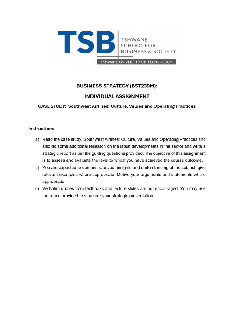 MBA BUSINESS STRATEGY BST239M 2025 - Individual Assignment Case Study ...