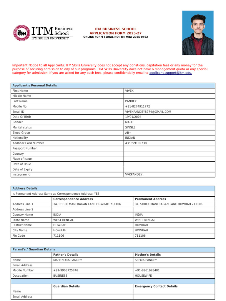 Application Form ITM-MBA | PDF