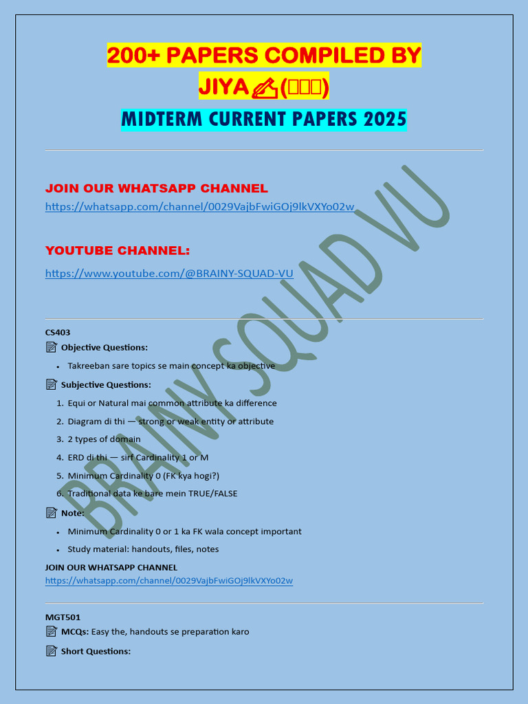 200+ Midterm Current Papers 2025 Compiled by Jiya | PDF | Cost Of Living | Matrix (Mathematics)