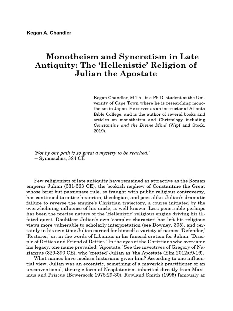 Monotheism and Syncretism in Late Antiqu | PDF | Monotheism | Deities