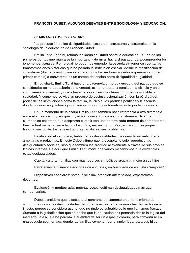 Francois Dubet Algunos Debates Entre Sociologia y Educacion | PDF ...