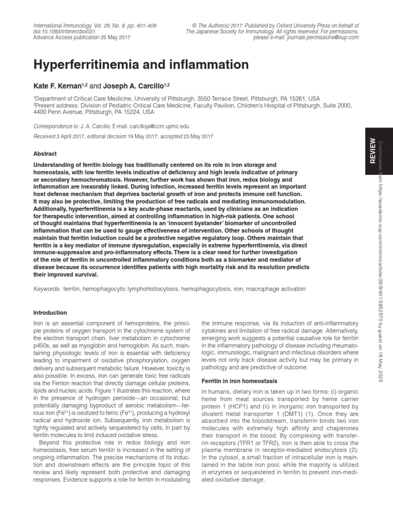 Hyperferritinemia and Inflammation | PDF | Interleukin 10 | Inflammation