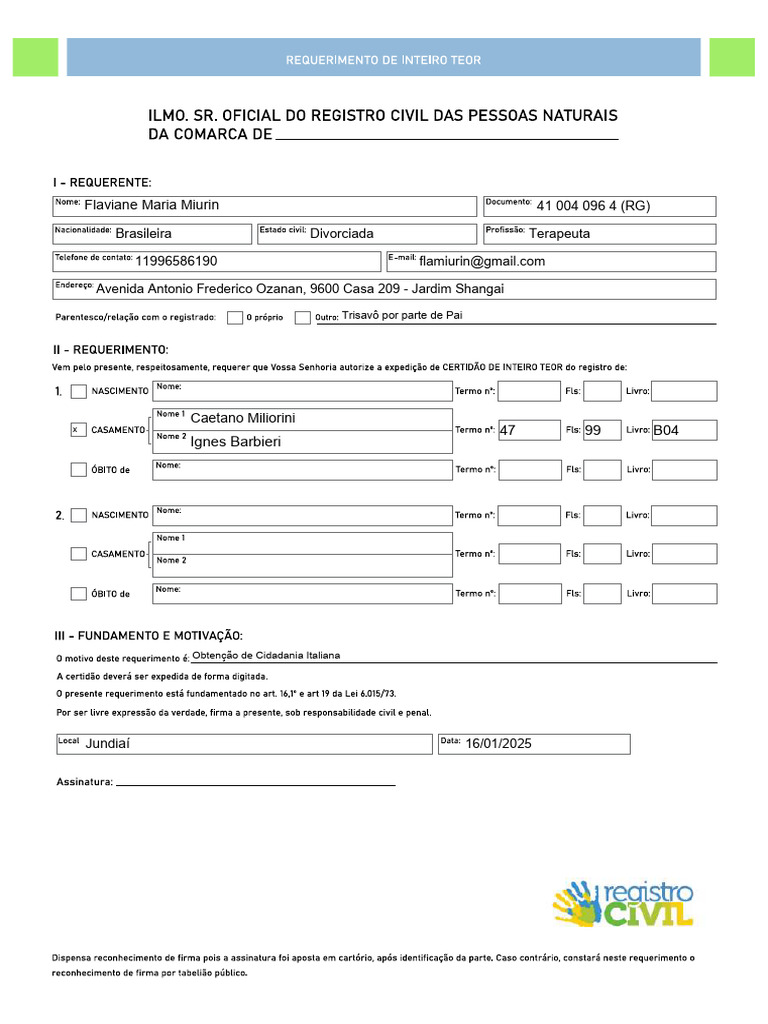 Requerimento Inteiro Teor (1) (1) Preenchido | PDF