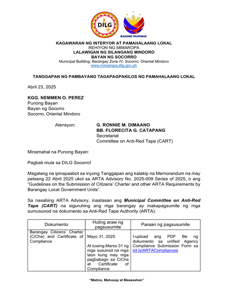 Transmittal To LCE - Barangay Cicha Submission | PDF
