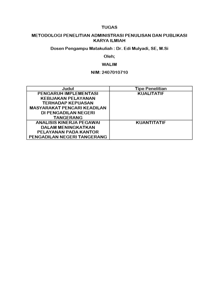 Tugas Metodologi Penelitian A.N Walim | PDF