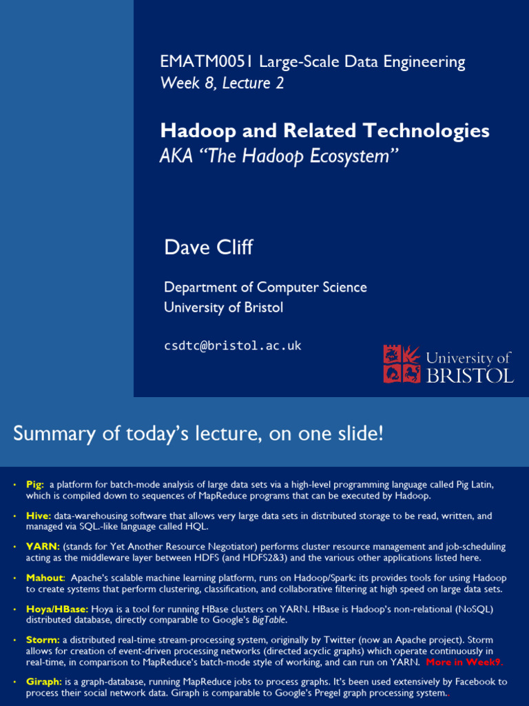 EMATM0051 2022 W8L2 Hadoop | PDF | Apache Hadoop | Apache Spark