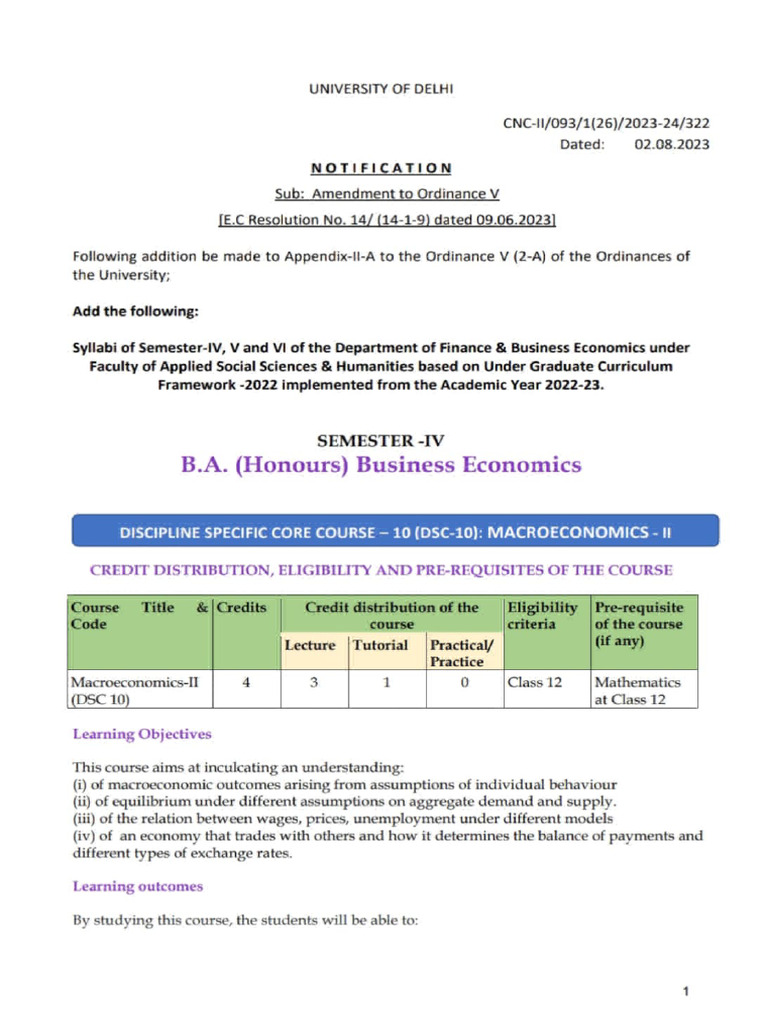 BBE Sem - IV Syllabus (2) | PDF | Inflation | Phillips Curve