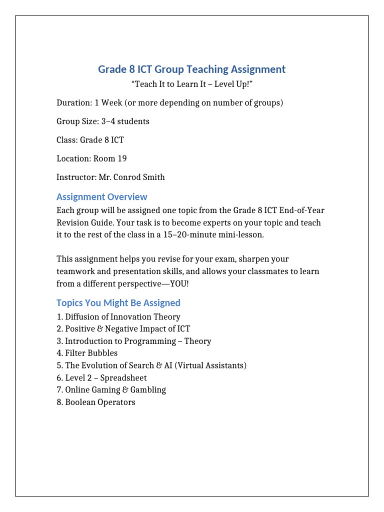 Grade8 ICT Group Teaching Assignment | PDF | Educational Technology | Cognition