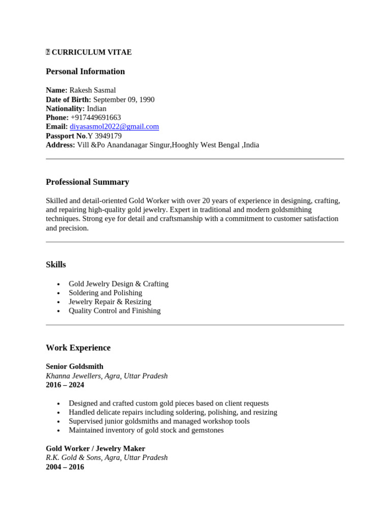 ? Curriculum Vitae For Rakesh | PDF