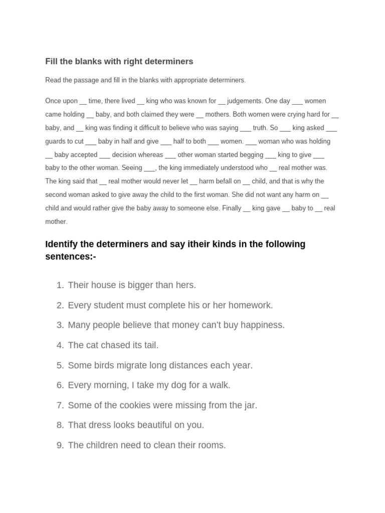Determiners Ex For Class 7 | PDF