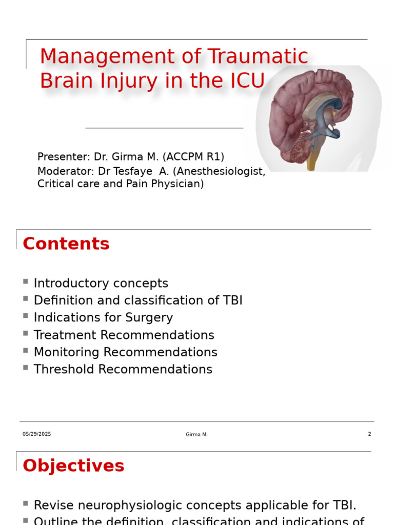 Management of TBI in ICU | PDF | Traumatic Brain Injury | Diseases And ...
