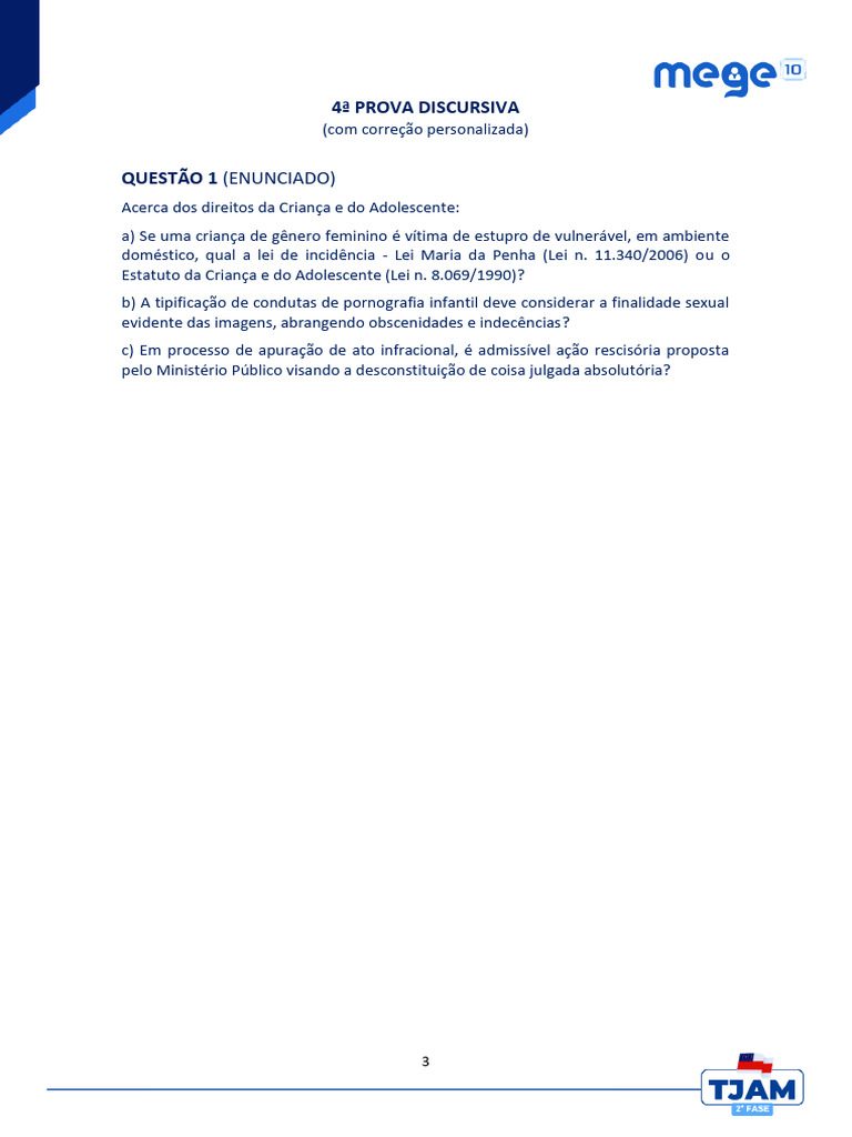 4 Prova Discursiva Tjam (Enunciado) (12 Páginas) | PDF | Família | Estupro