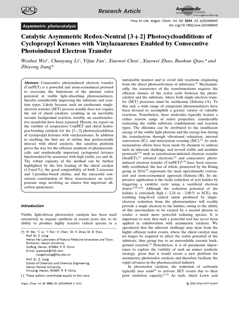 Catalytic Asymmetric Redox-Neutral 32 Photocycload | PDF | Catalysis ...