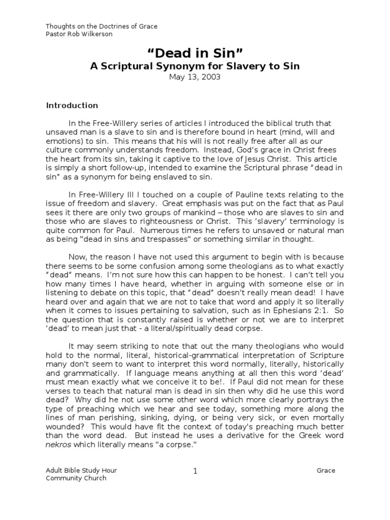 Thoughts On The Doctrines of Grace: Dead in Sin - Scriptural Synonym ...