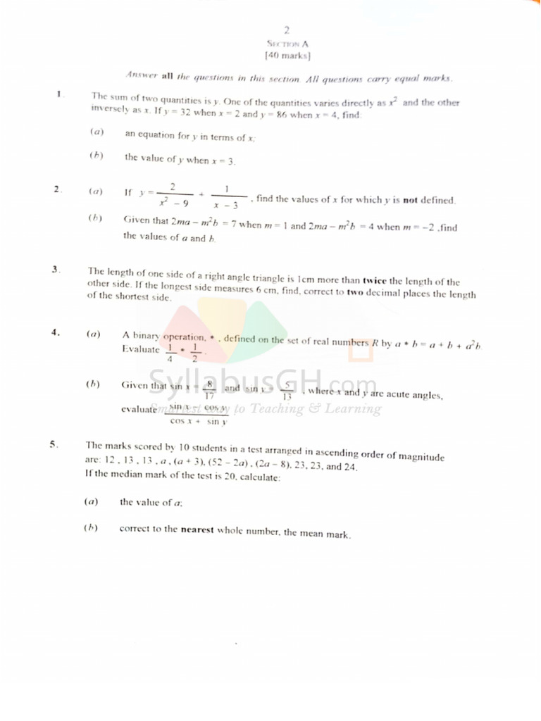 2024 Wassce Private Core Maths 2 | PDF