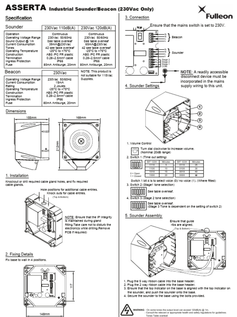 Industrial Sounder Beacon Installation Guide | PDF | Mains Electricity ...
