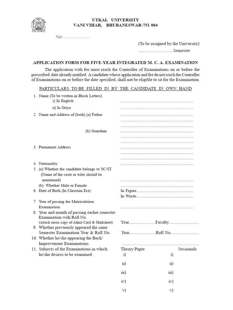 Utkal University Integrated MCA Application | PDF