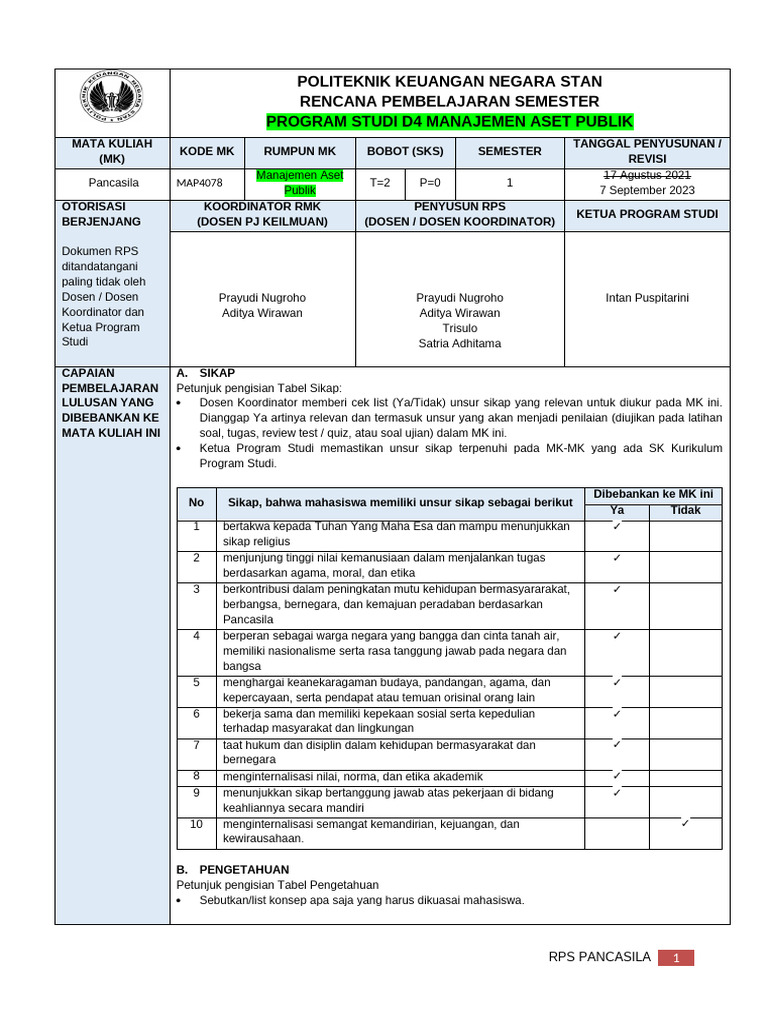 Draft RPS D4 MAP Pancasila 1 (3) | PDF