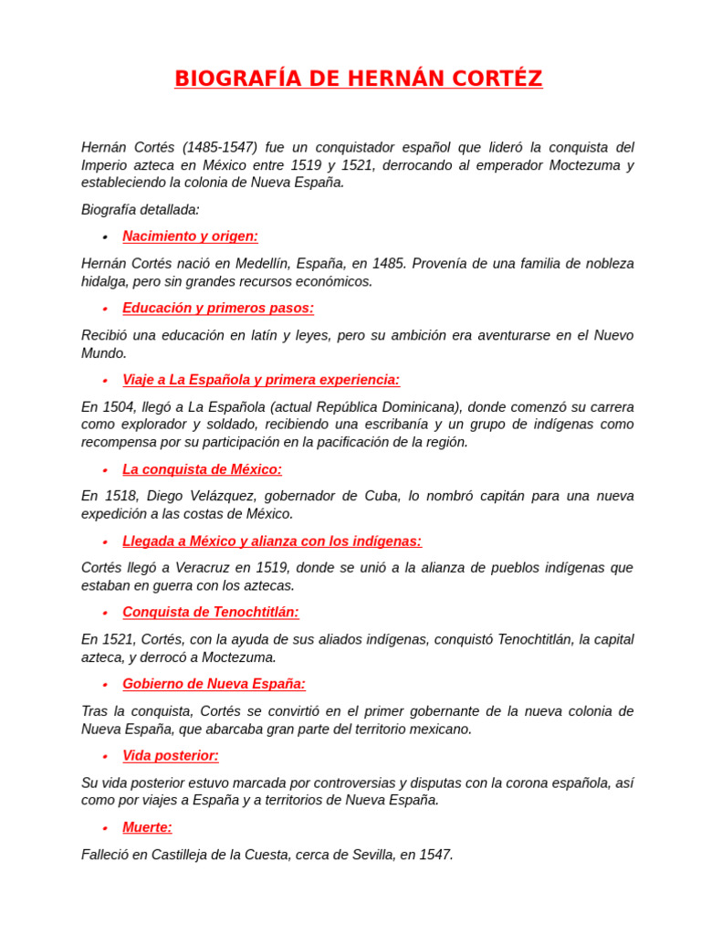 Biografía de Hernán Cortés | PDF | Hernán Cortés | Nueva españa