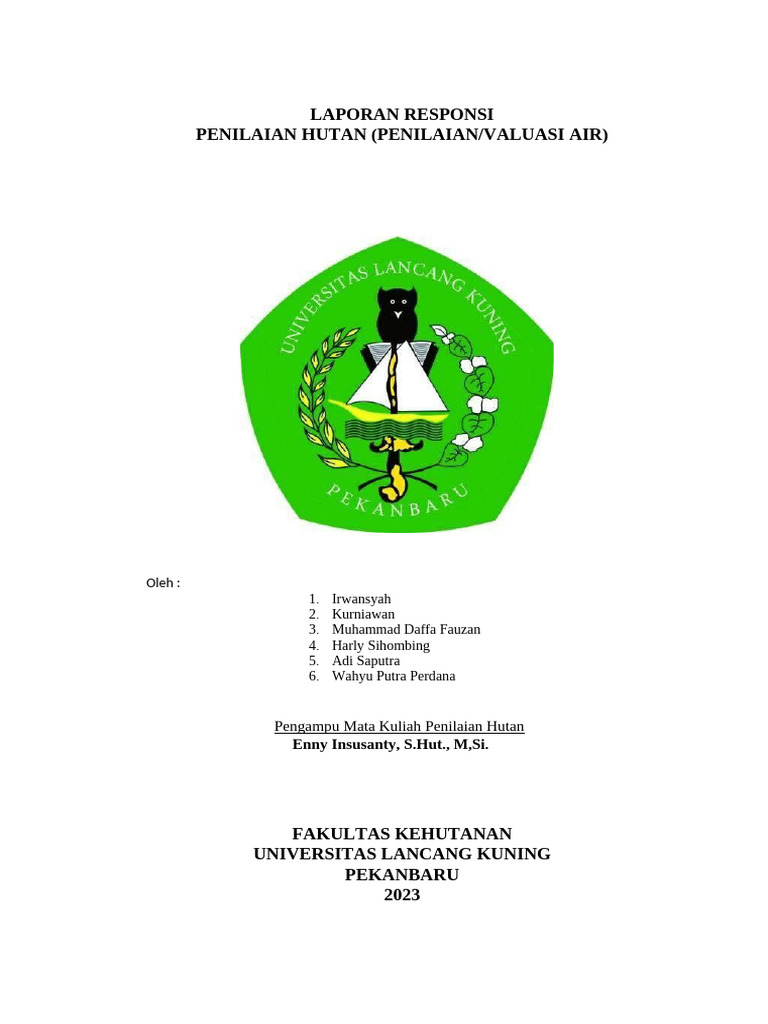Laporan Responsi Penilaian Hutan Valuasi Air | PDF