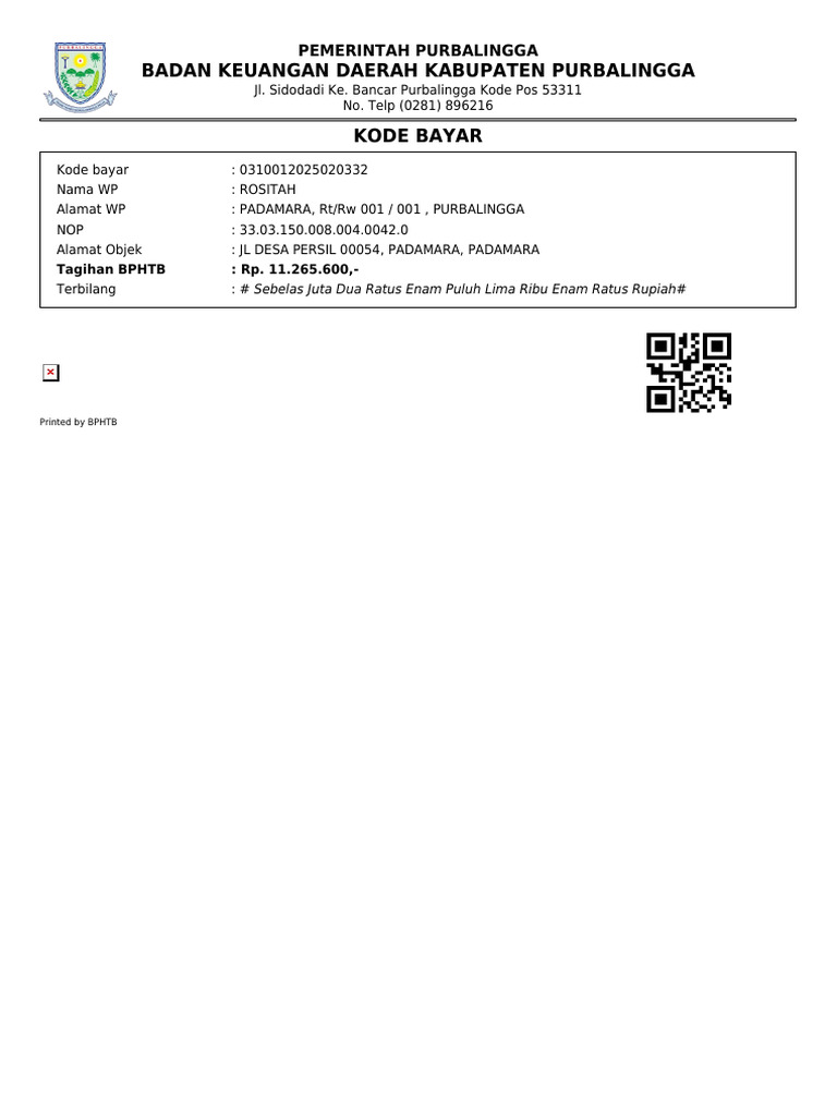 Kode Bayar BPHTB Rositah Padamara | PDF