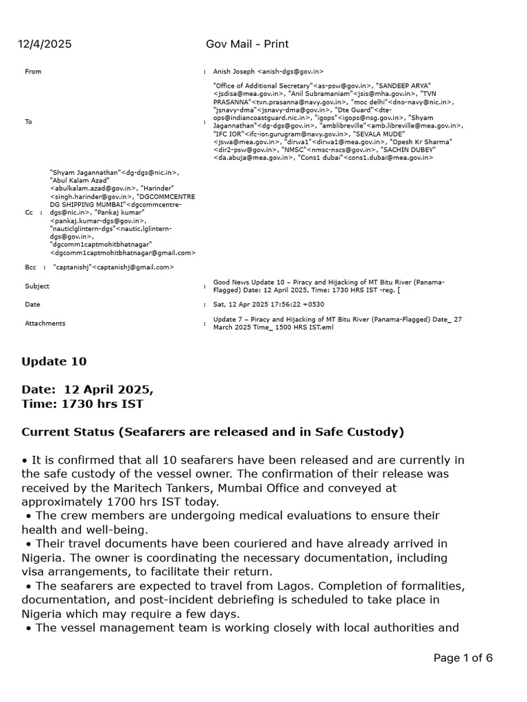 Good News Update 10 - Piracy and Hijacking of MT Bitu River (Panama ...