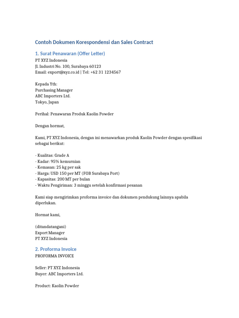 Contoh_Korespondensi_dan_Sales_Contract | PDF