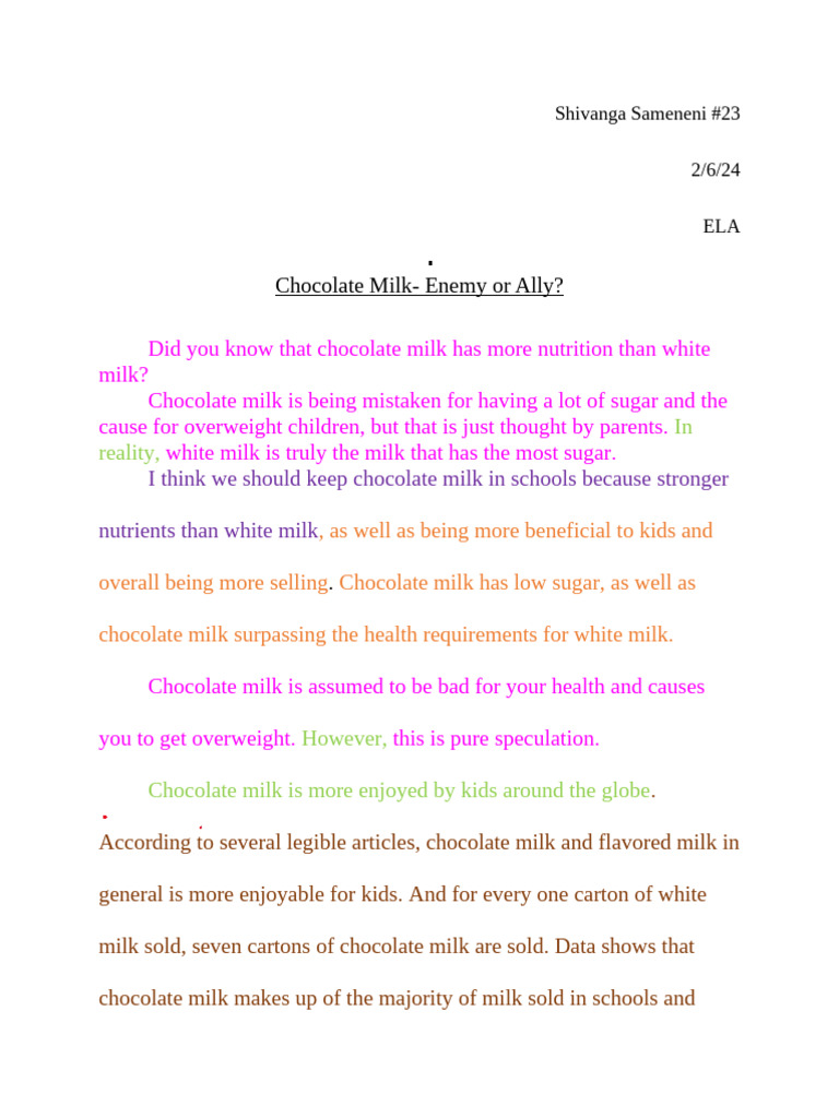 Chocolate Milk Essay - Shivang23 | PDF | Milk | Sugar