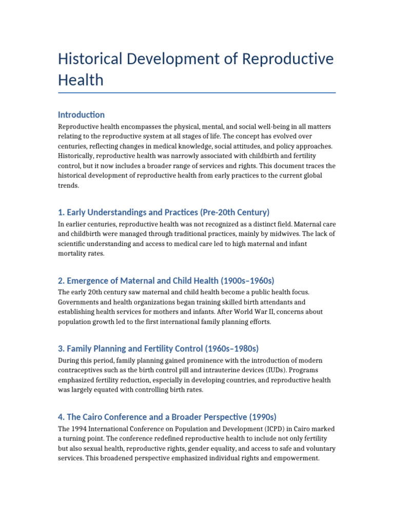Historical Development of Reproductive Health Full | PDF | Family ...