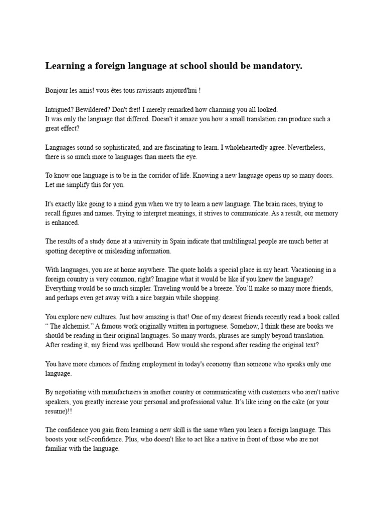 Learning A Foreign Language at School Should Be Mandatory | PDF | Human ...