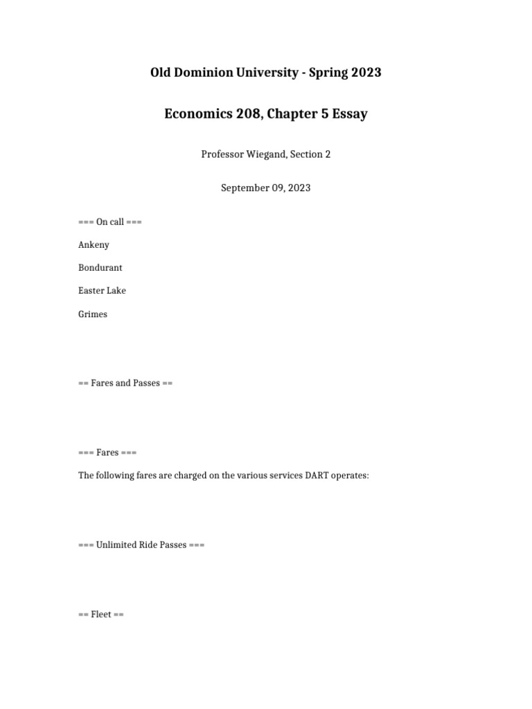 Economics 208 Chapter 5 Essay | PDF