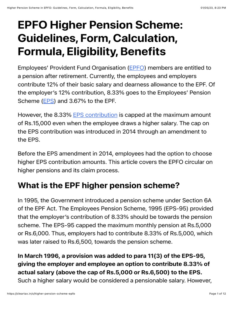 Higher Pension Scheme in EPFO Guidelines | PDF | Pension | Labor