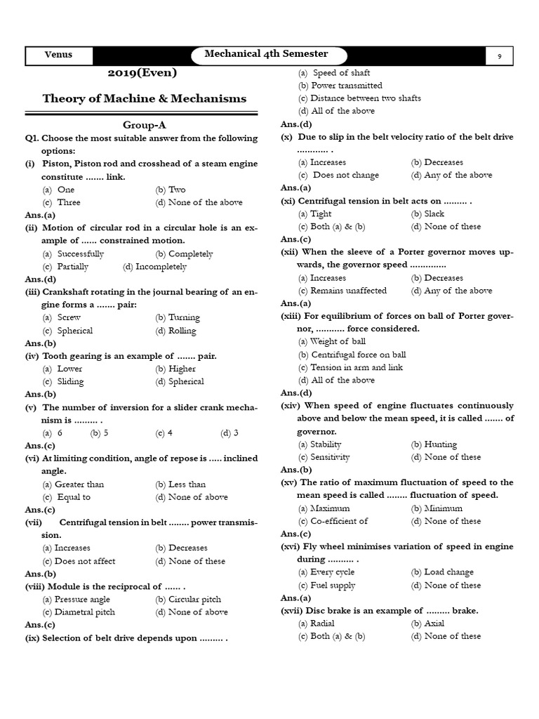 Theory of Machine & Mechanisms 2019 (Even) | PDF | Belt (Mechanical ...