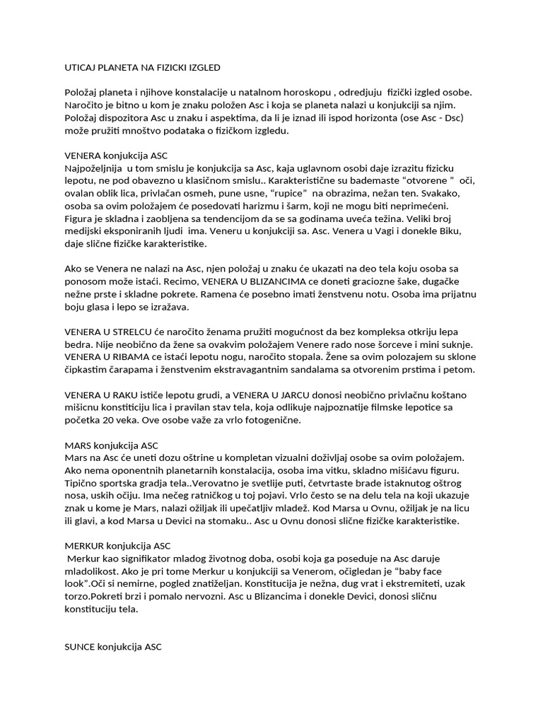 UTICAJ PLANETA NA FIZICKI IZGLED | PDF