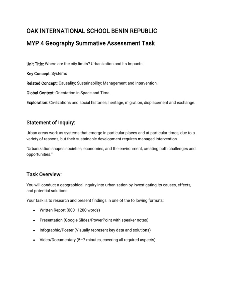 MYP 4 Geography-WPS Office | PDF | Urbanization | Sustainability