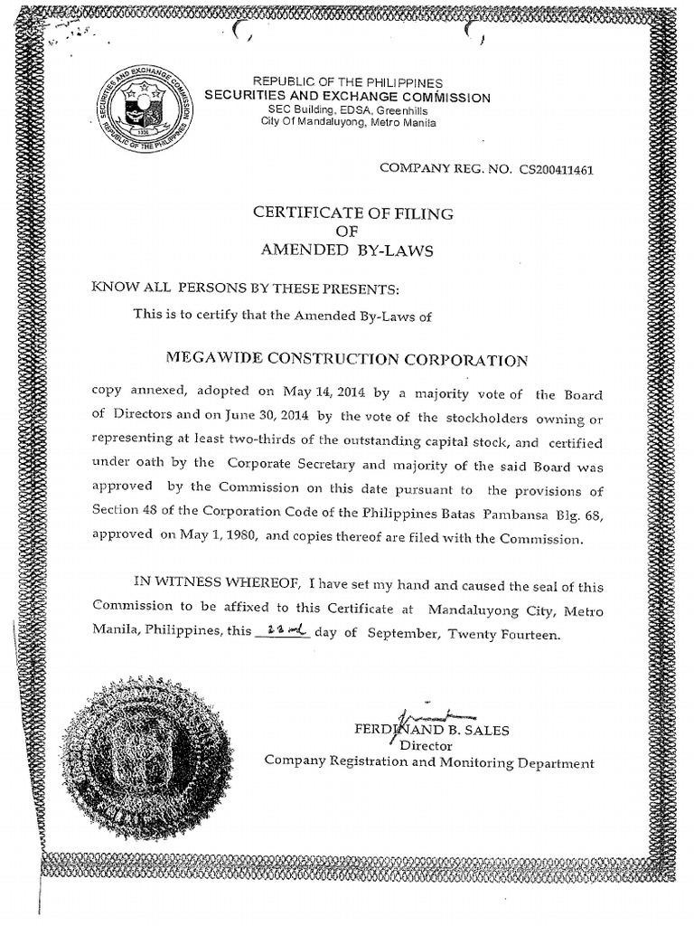 Megawide Amended by Laws | PDF