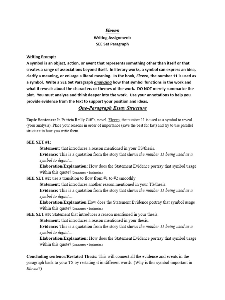 Symbolism Writing Assignment For Eleven by Patricia Reilly Giff | PDF ...