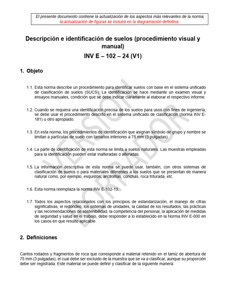 Descripción e Identificación de Suelos (Procedimiento Visual y Manual) INV E - 102 - 24 (V1 ...
