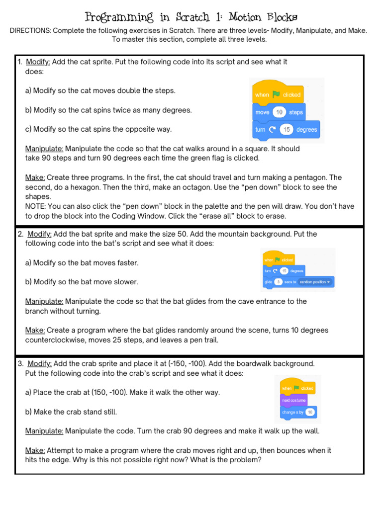 Assingment Programming in Scratch 1 Motion Blocks | PDF | Scratch (Programming Language)