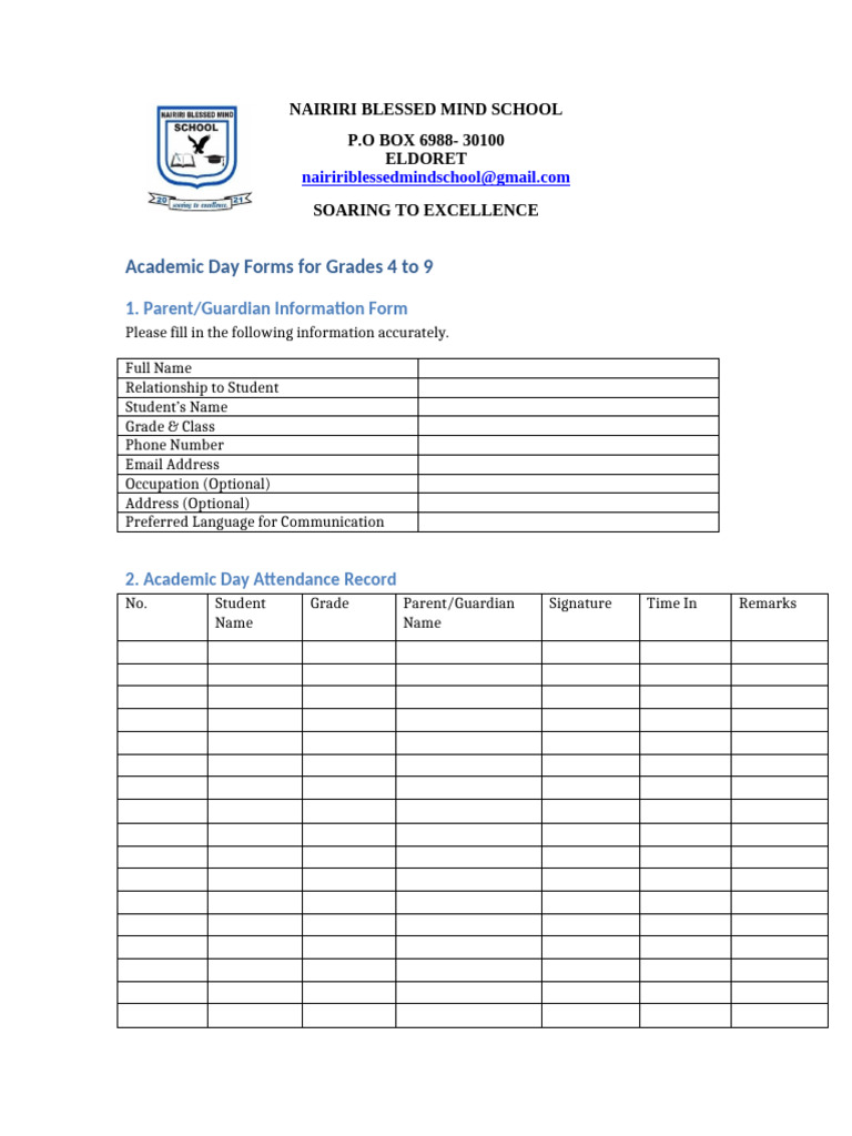 Nairiri Blessed Mind School Forms | PDF
