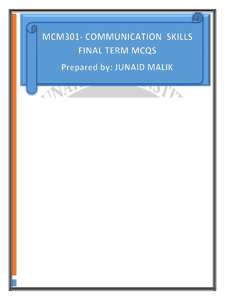 MCM301 MIDTERM SOLVED MCQS by JUNAID | PDF | Communication | Nonverbal Communication