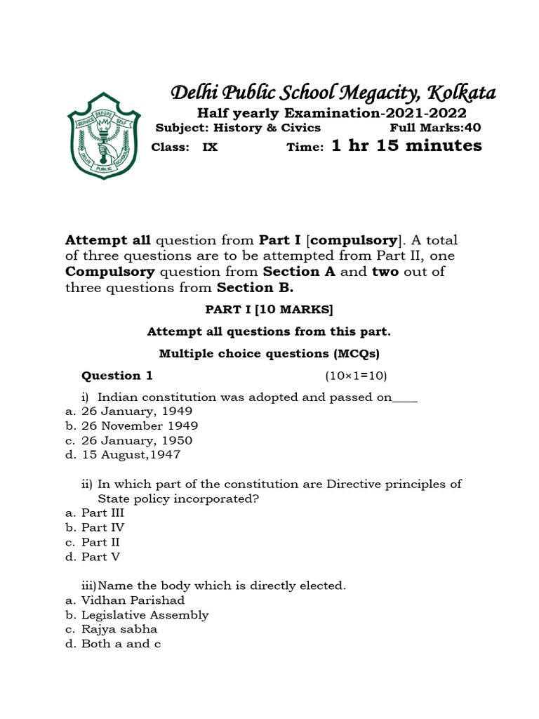 DPS Megacity History & Civics Exam 2021 | PDF