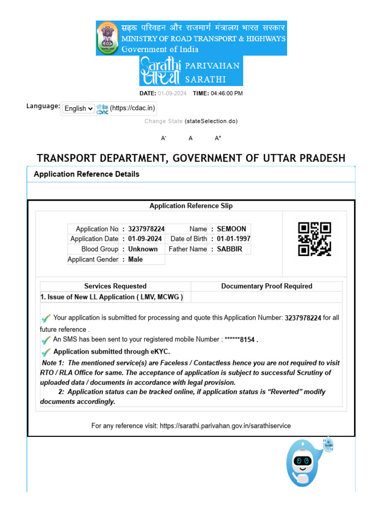 UP Transport Application Reference Slip | PDF