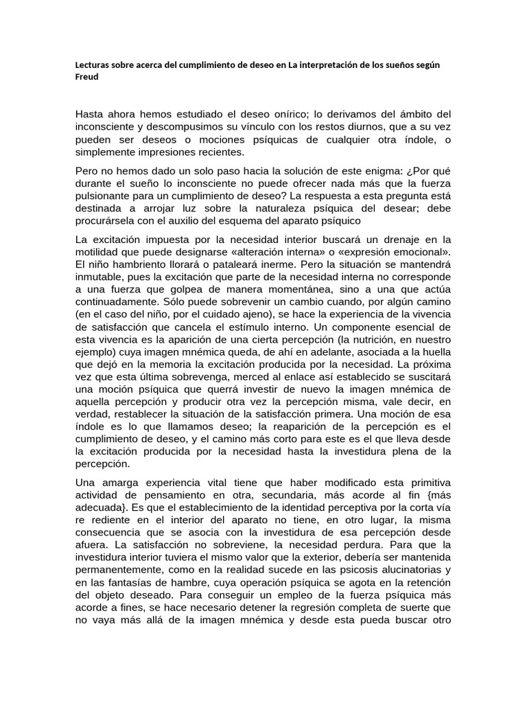 Cumplimiento de deseo en sueños según Freud | PDF | Mente inconsciente ...