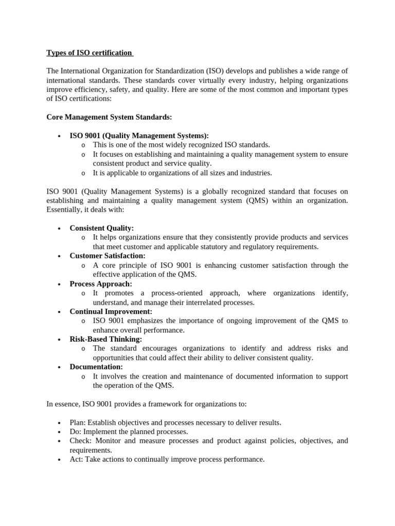 Types of ISO Certification | PDF | Risk Management | Quality Management ...