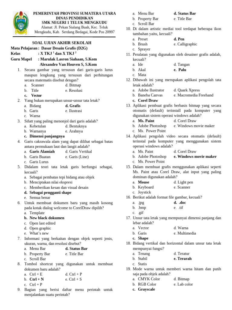 Soal PAS D2G KELAS X TKJ 1 Dan X TKJ 2 | PDF