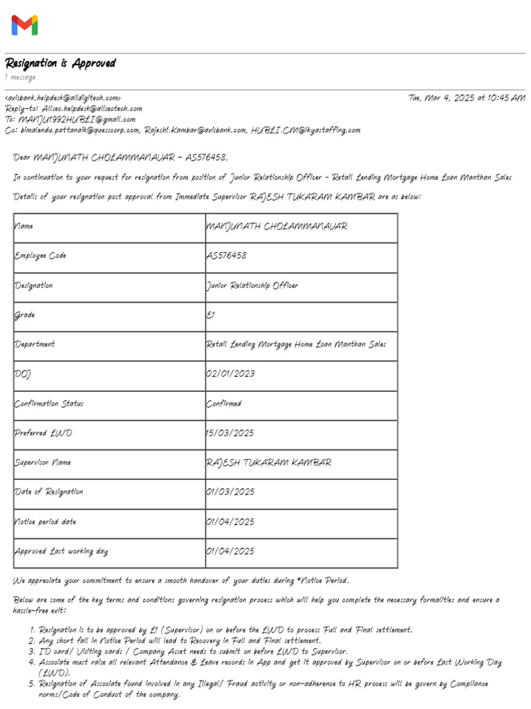 Resignation Approval for Junior Officer | PDF | Personal Finance