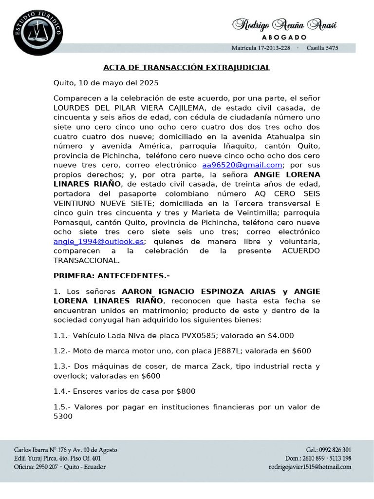 Acta Transaccional | PDF | Arbitraje | Judicaturas